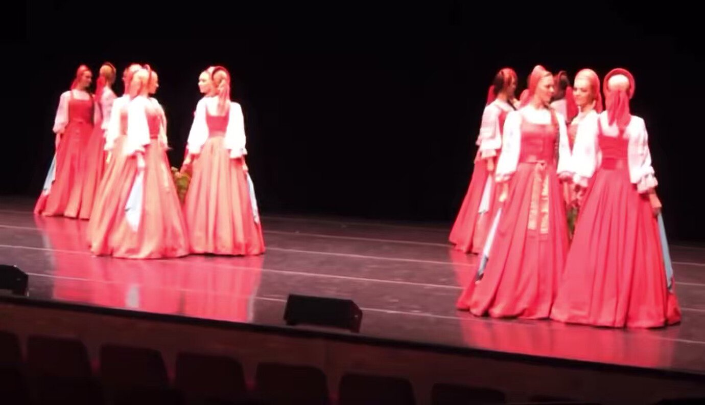 In the Russian dance Berezka, women move with short steps, so short ...