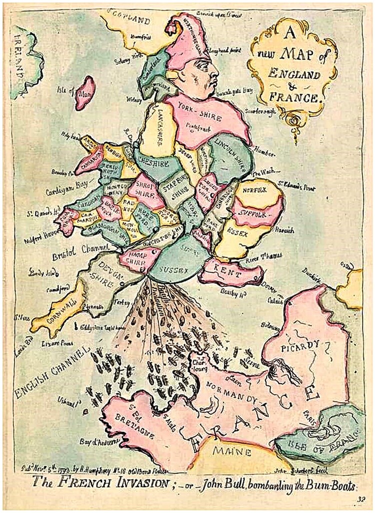 A new map of England and France -Created by James Gillray in 1793 ...