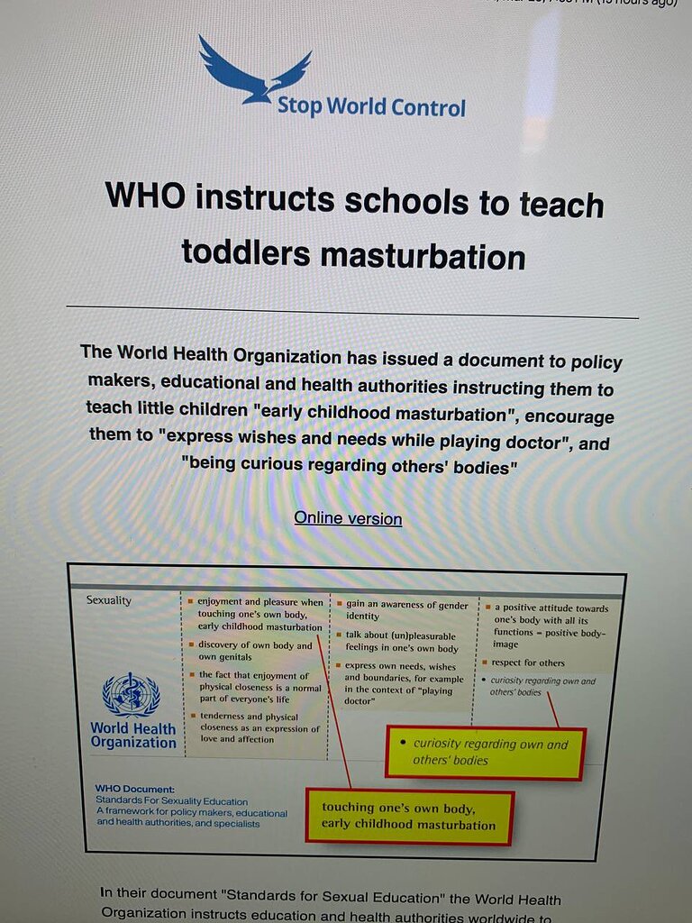 WHO instructing policy makers to teach kids (0-4) "early masturbation ...
